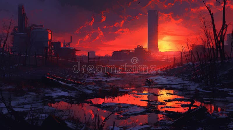 A Post-apocalyptic Wasteland with a Blood-red Sky in the Background ...