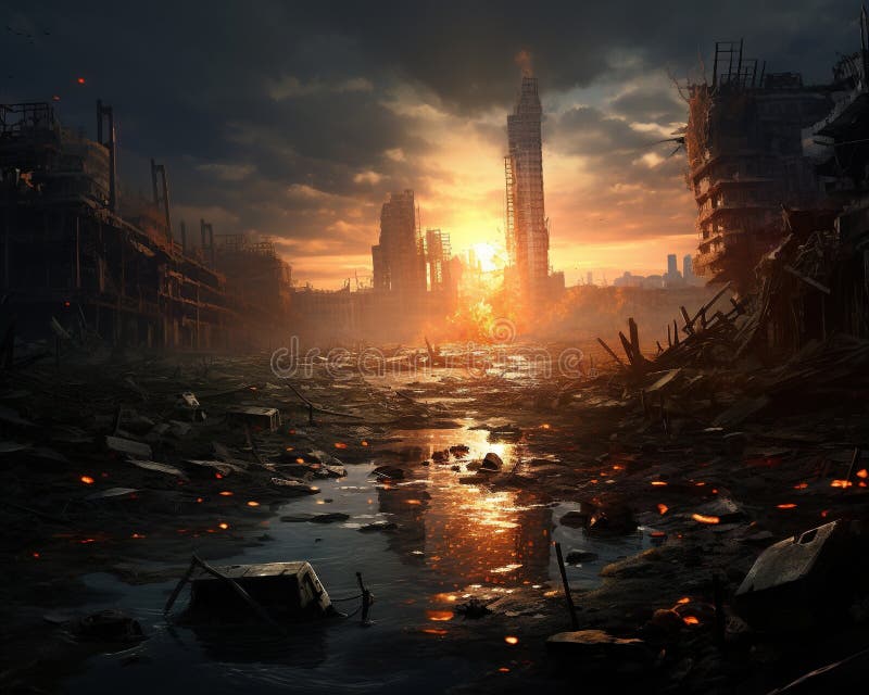Post Apocalyptic City with a Desert Mad Max Apocalyptic City. Stock ...