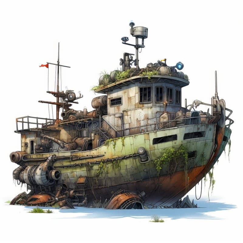 Post-apocalyptic Yacht Illustration: Realistic and Hyper-detailed ...