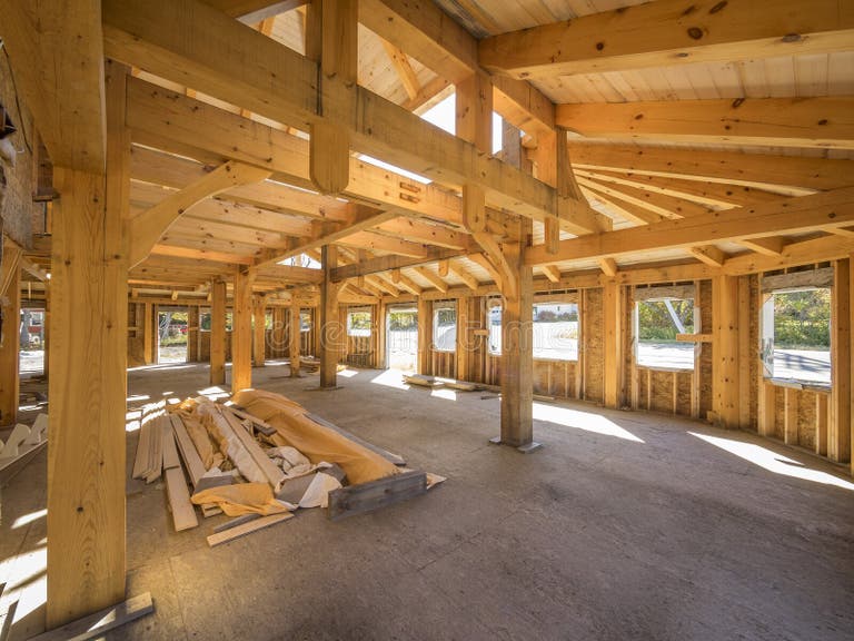 Post and Beam Interior Construction Stock Photo - Image of load, spaces ...