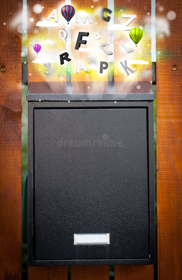 Post Box with Colorful Letters Stock Photo - Image of envelope, cloud ...