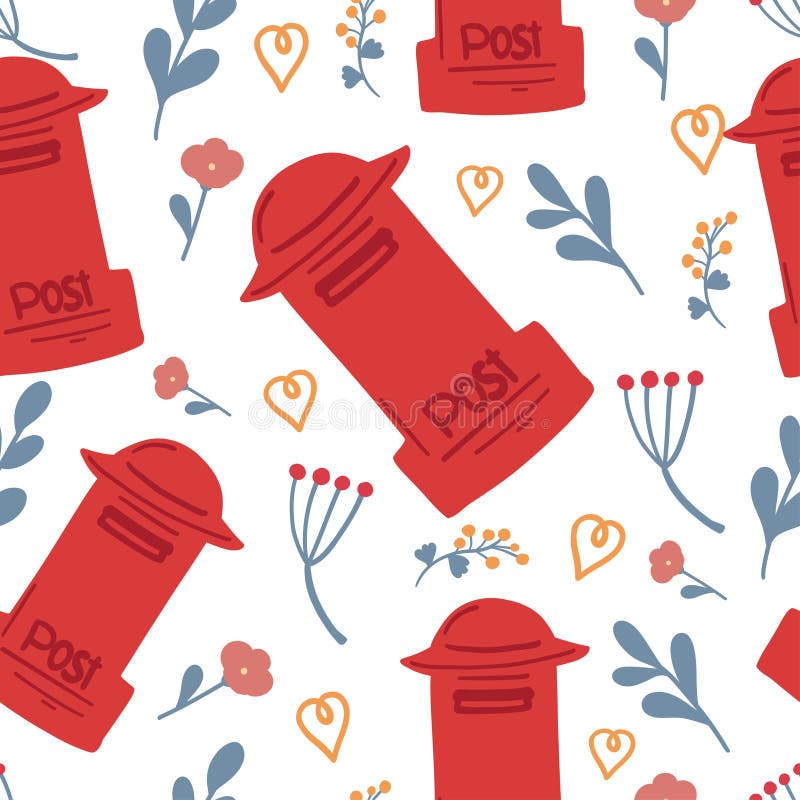 Post Box and Flowers Flat Design Seamless Pattern Stock Vector ...