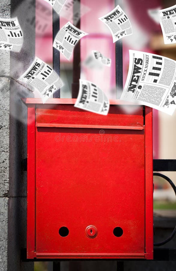 Post Box with daily Newspapers Flying Stock Photo - Image of background ...