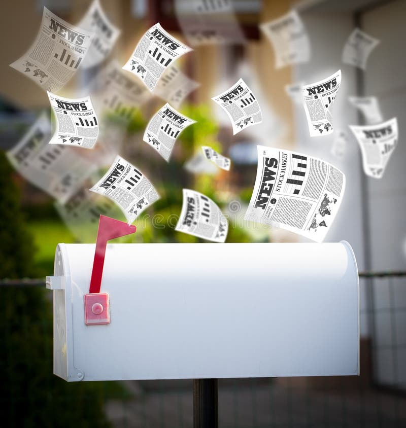 Post Box with daily Newspapers Flying Stock Image - Image of card ...