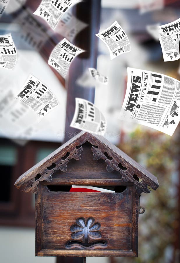 Post Box with daily Newspapers Flying Stock Photo - Image of postal ...