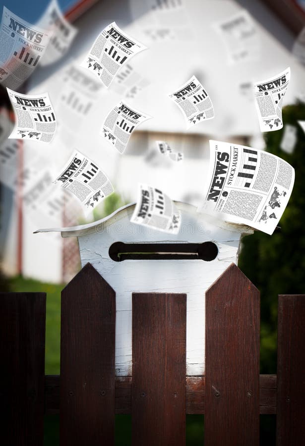 Post Box with daily Newspapers Flying Stock Image - Image of close ...