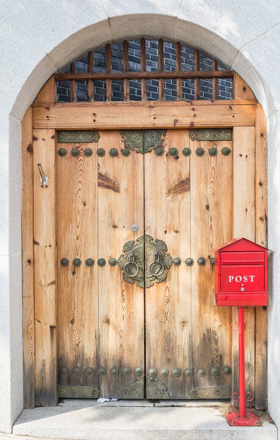 Post box with wood door stock photo. Image of white, wall - 81592962