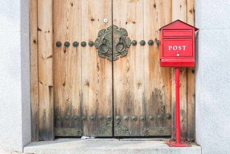 Post box with wood door stock image. Image of wood, mail - 81899325