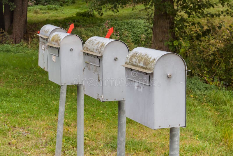 Post Boxes Standing in a Line Stock Photo - Image of document, line ...