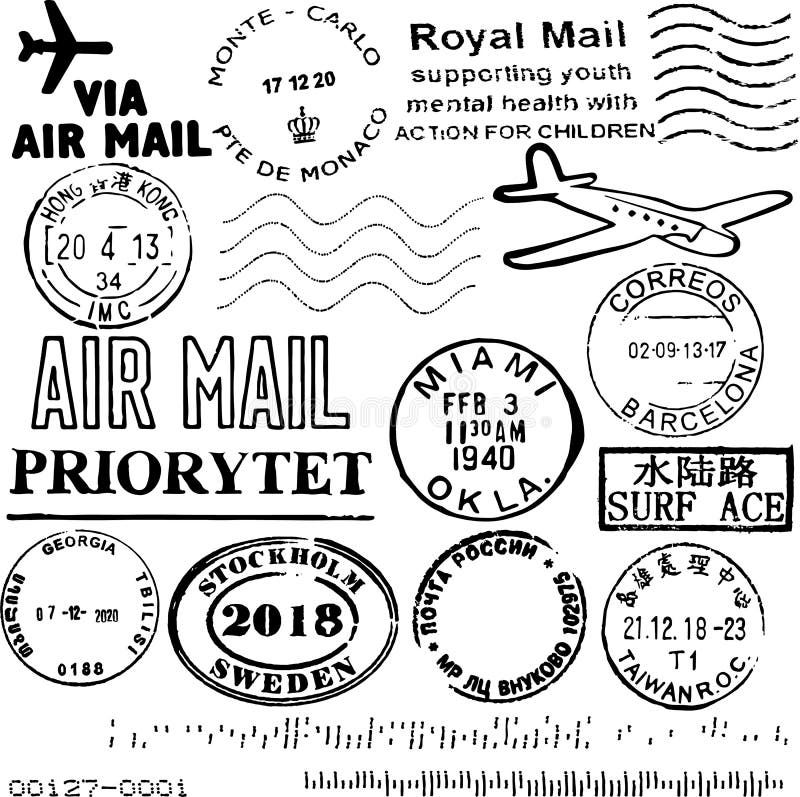 Post Data Stamps Different Countries Stock Vector - Illustration of ...