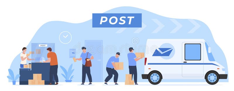 Post Delivery Process Customer Service Vector Flat Employee of Postal ...