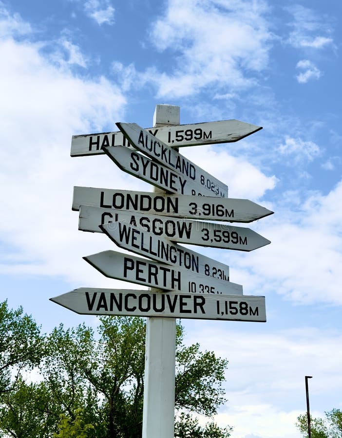 Post with Direction and Distance Signs for Cities Stock Photo - Image ...