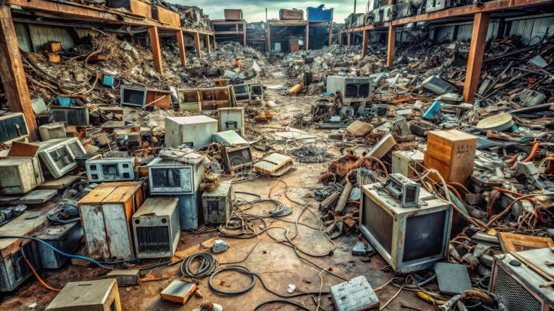 A Post-disaster Scene Mountains of Ruined Electronic Devices in a ...
