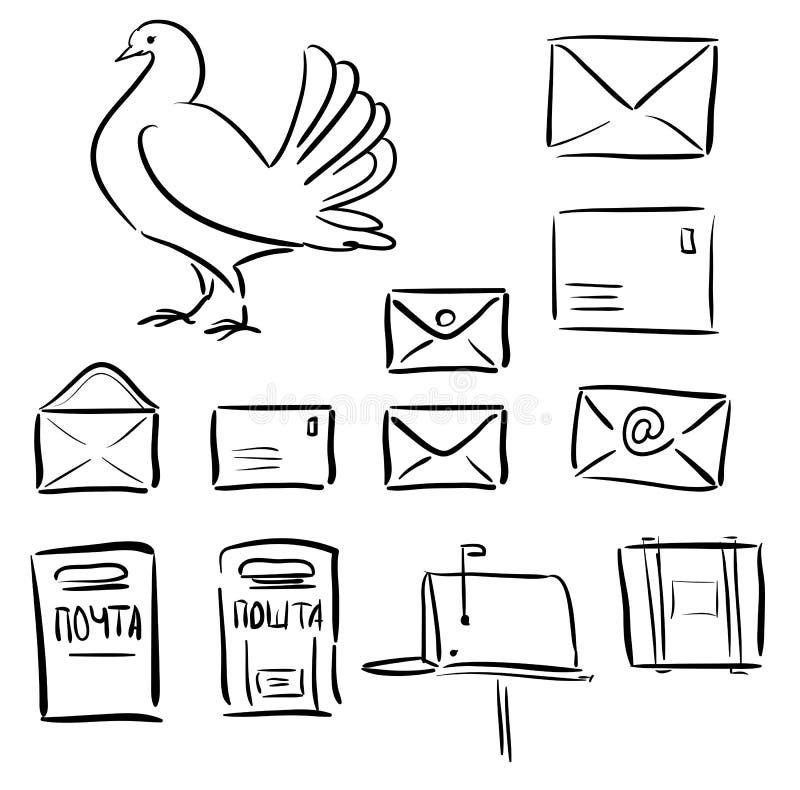 Post Doodle Icons - Letter, Mail, Dove Stock Vector - Illustration of ...