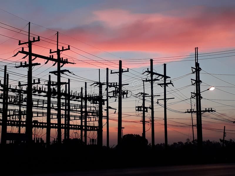 Post electric stock photo. Image of electric, sunset - 113489100