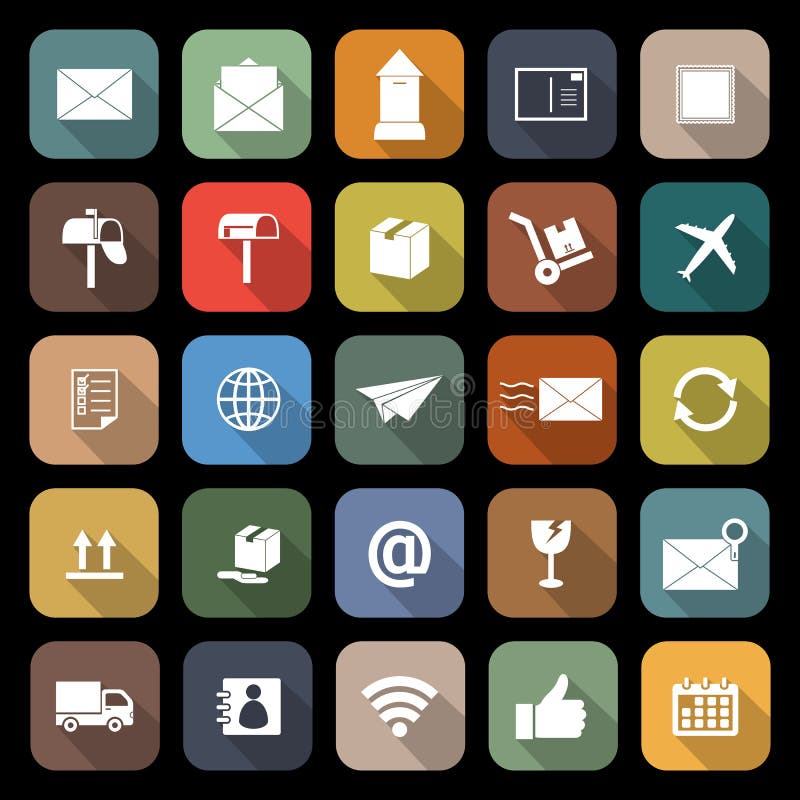 Post Flat Icons with Long Shadow Stock Vector - Illustration of message ...