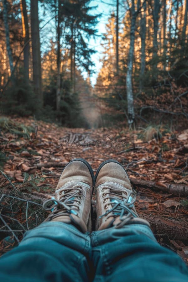 Post-Hike Rest in the Forest Stock Image - Image of nature, autumn ...