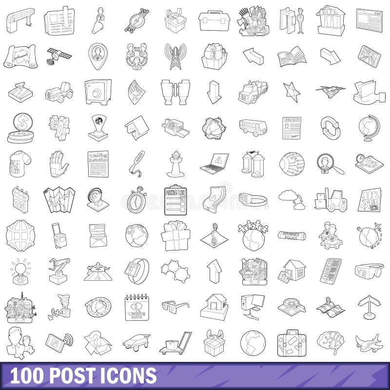 100 Post Icons Set, Outline Style Stock Vector - Illustration of icons ...