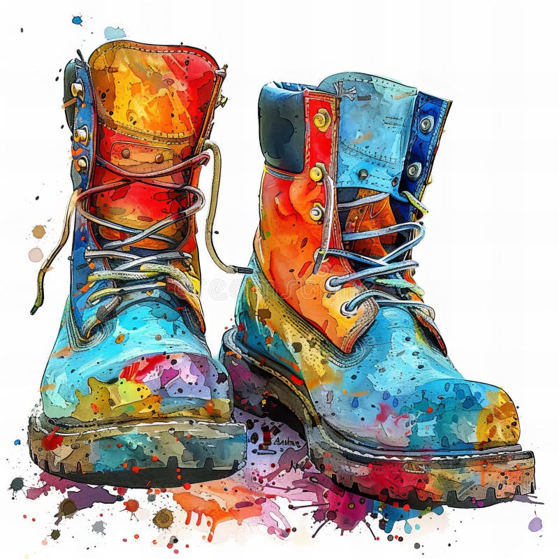 Post-impressionism Art Style , Work Boots Design , Isolated on White ...