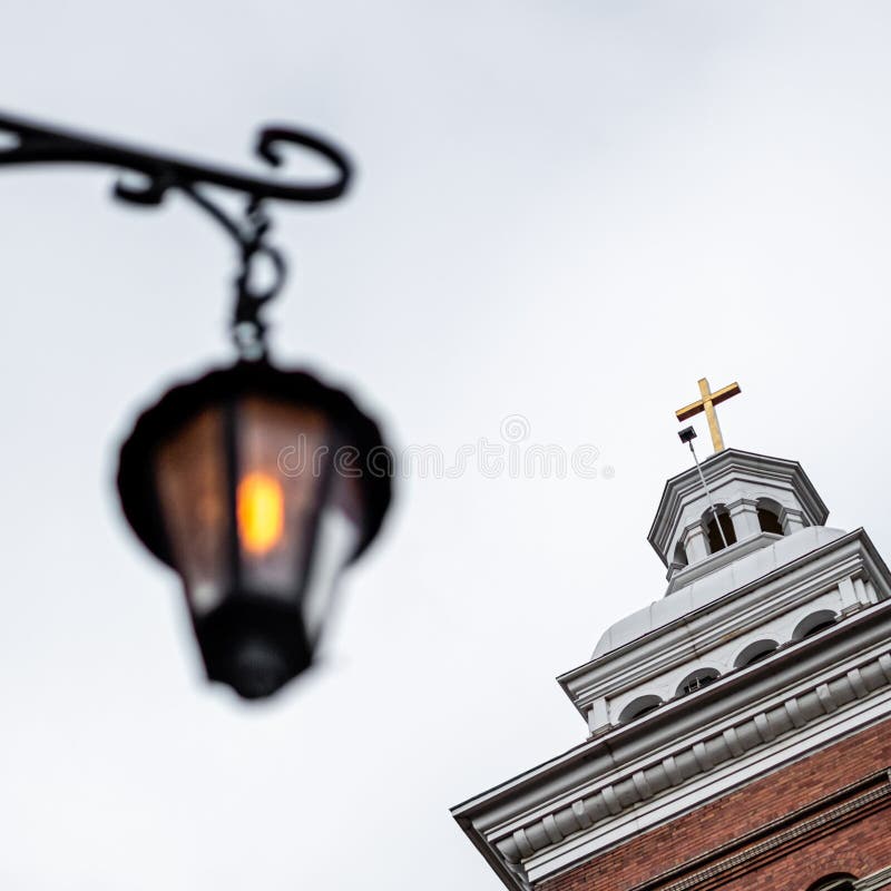 Post lamp and church stock image. Image of buildings - 175570825