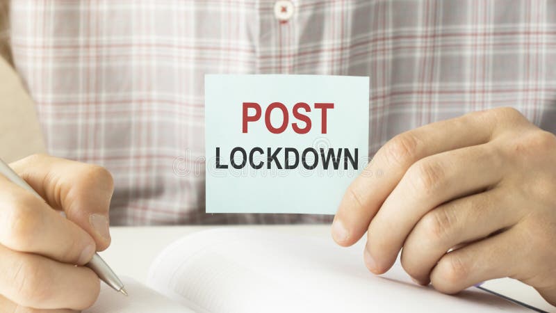 Post-Lockdown Text and a Hand Adding Stock Image - Image of concept ...