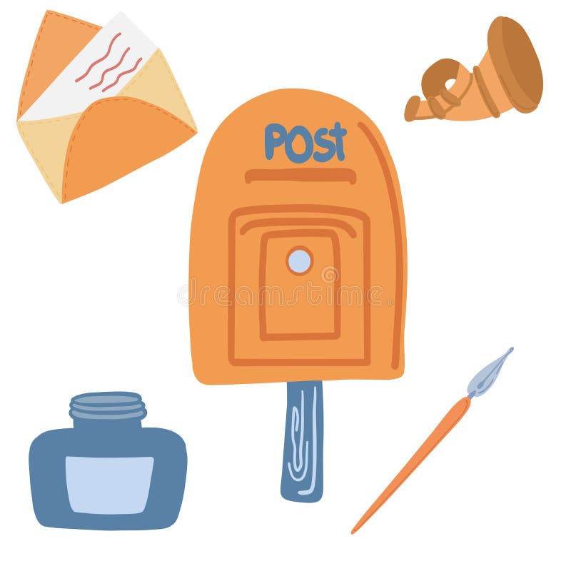 Post Mail Box Flat Design Yellow Set Stock Vector - Illustration of ...