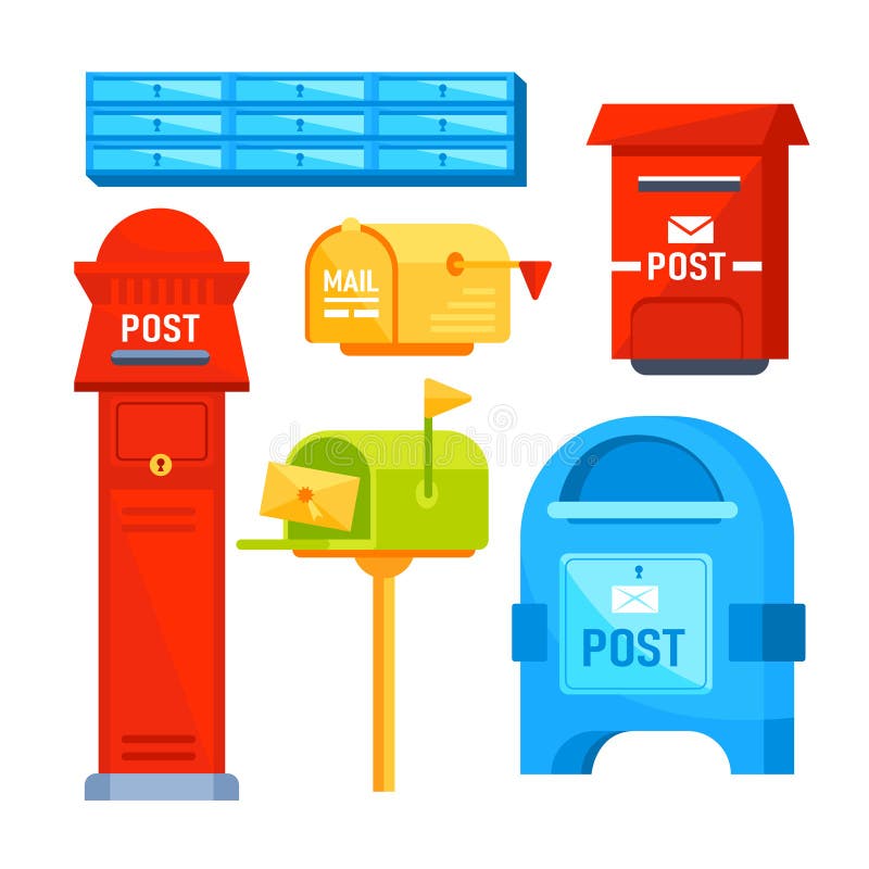 Post Mail Boxes Set. Letter Boxes for Communication, Mailing Stock ...