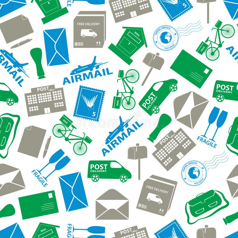 Color Post and Mail Stamps Seamless Pattern Stock Vector - Illustration ...