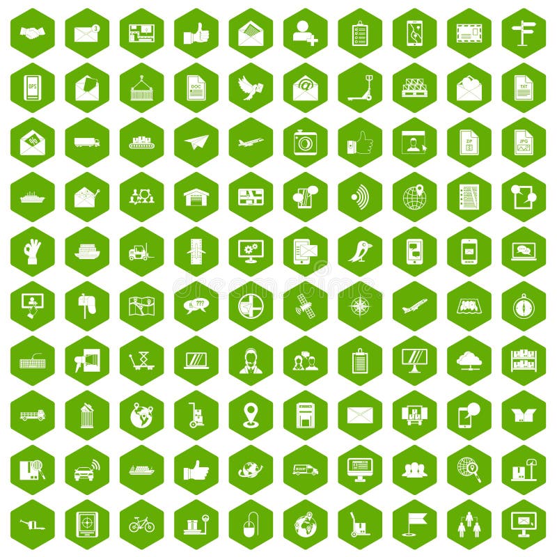 100 Post and Mail Icons Hexagon Green Stock Vector - Illustration of ...