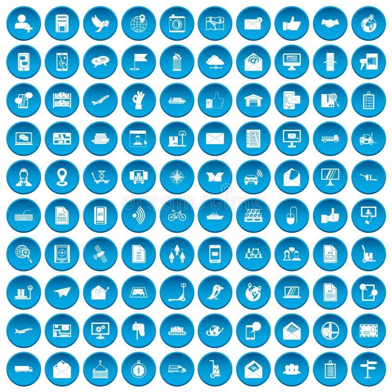 100 Post and Mail Icons Set Blue Stock Vector - Illustration of airmail ...