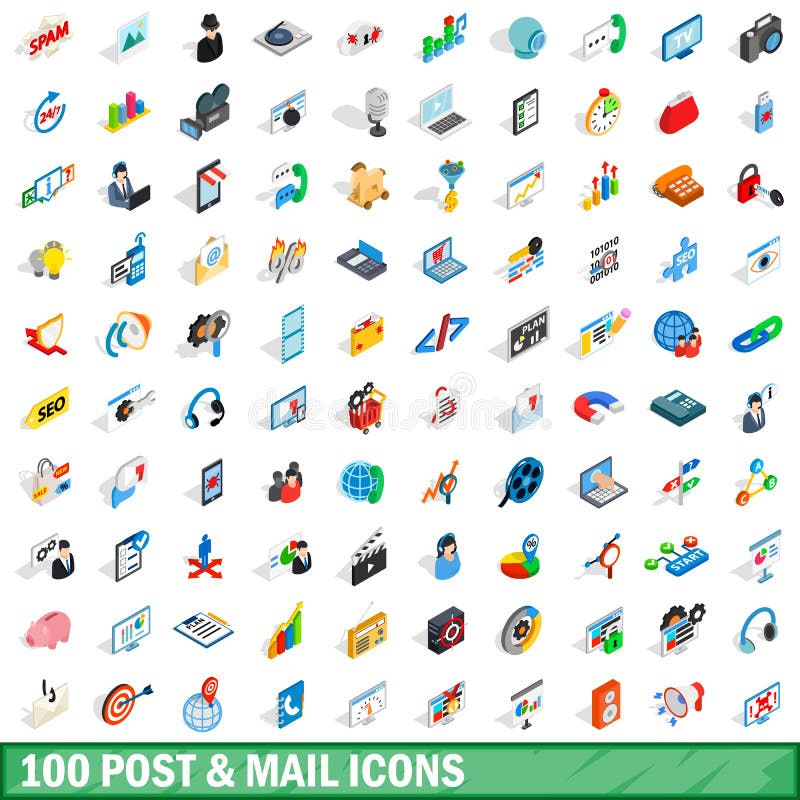100 Post and Mail Icons Set, Isometric 3d Style Stock Vector ...