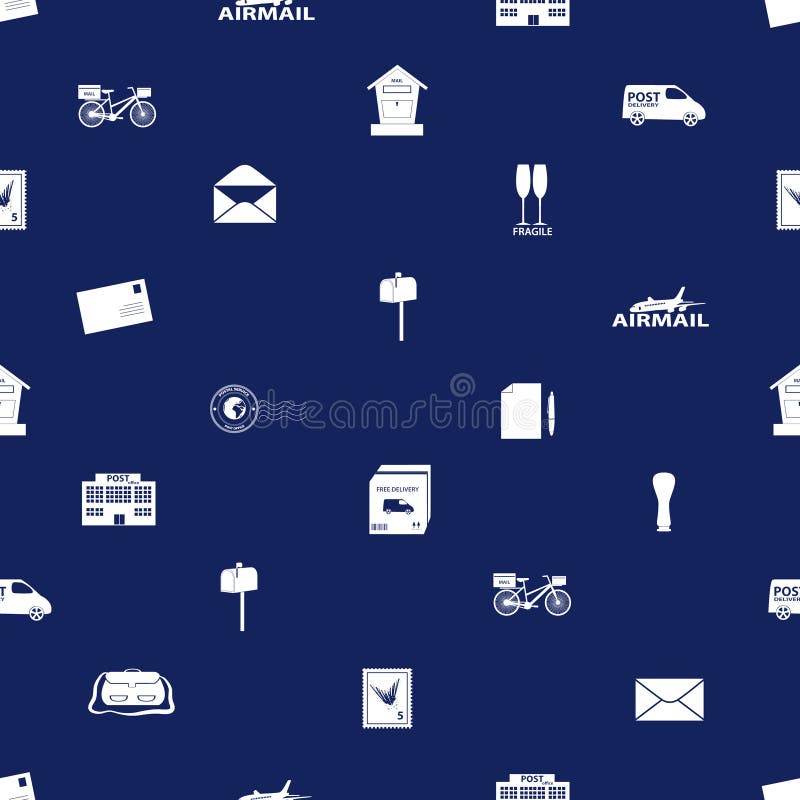 Post and Mail Seamless Blue and White Pattern Stock Vector ...