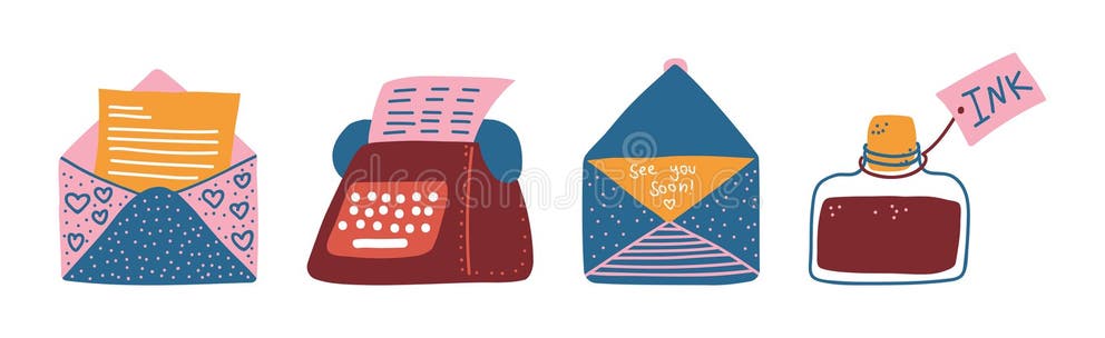 Post and Mail Service Object and Item Vector Set Stock Illustration ...