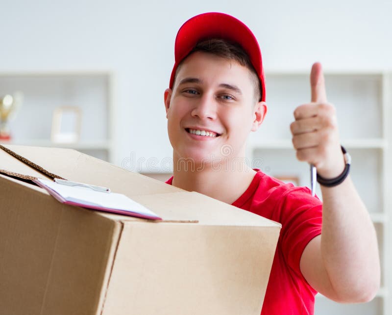Post Man Delivering a Parcel Package Stock Image - Image of courier ...