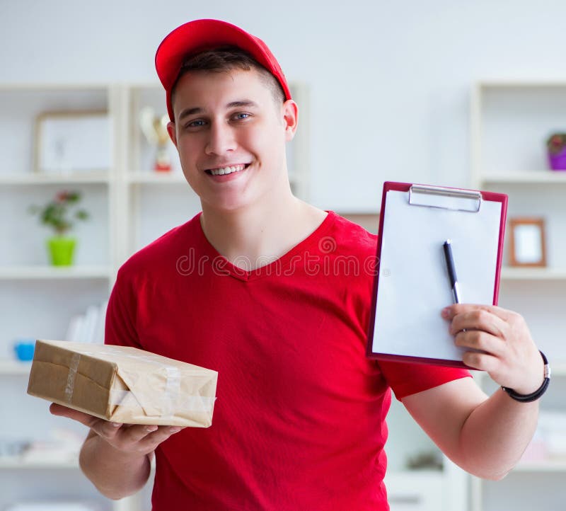 Post Man Delivering a Parcel Package Stock Photo - Image of packaging ...