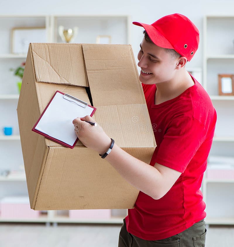 Post Man Delivering a Parcel Package Stock Photo - Image of online ...