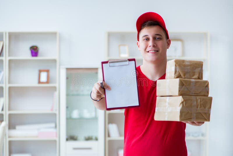 The Post Man Delivering a Parcel Package Stock Image - Image of male ...