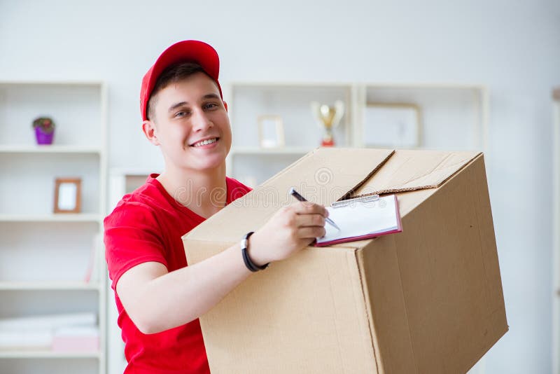The Post Man Delivering a Parcel Package Stock Photo - Image of ...