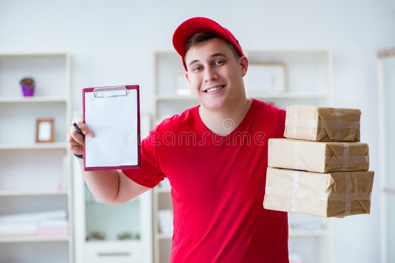 The Post Man Delivering a Parcel Package Stock Image - Image of ...