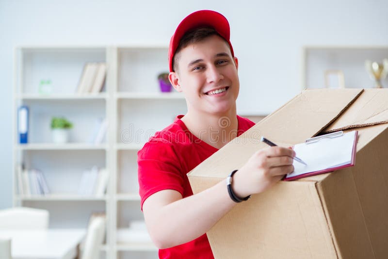 The Post Man Delivering a Parcel Package Stock Image - Image of holding ...
