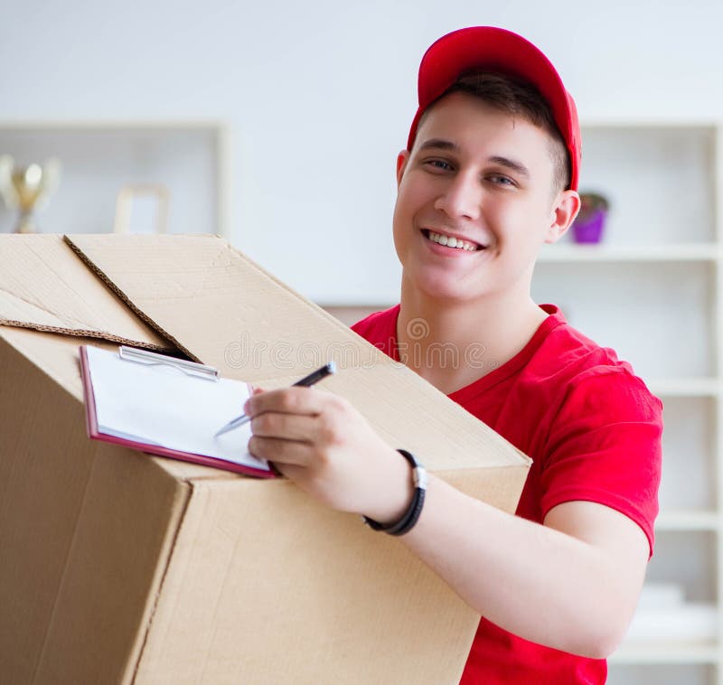 The Post Man Delivering a Parcel Package Stock Photo - Image of postal ...