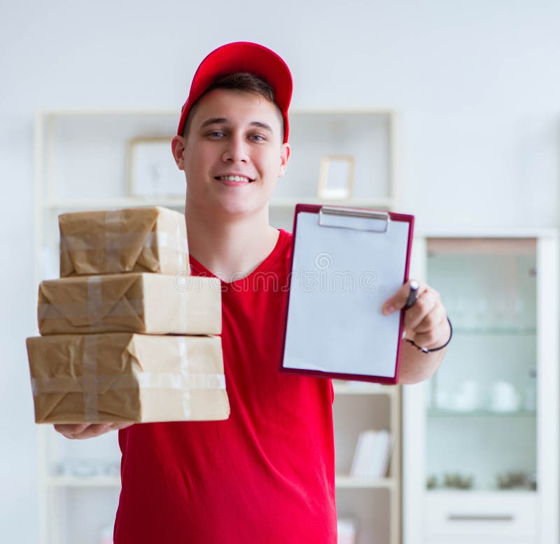Post Man Delivering a Parcel Package Stock Photo - Image of postage ...