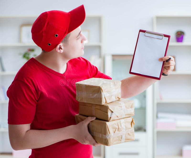 Post Man Delivering a Parcel Package Stock Image - Image of packaging ...