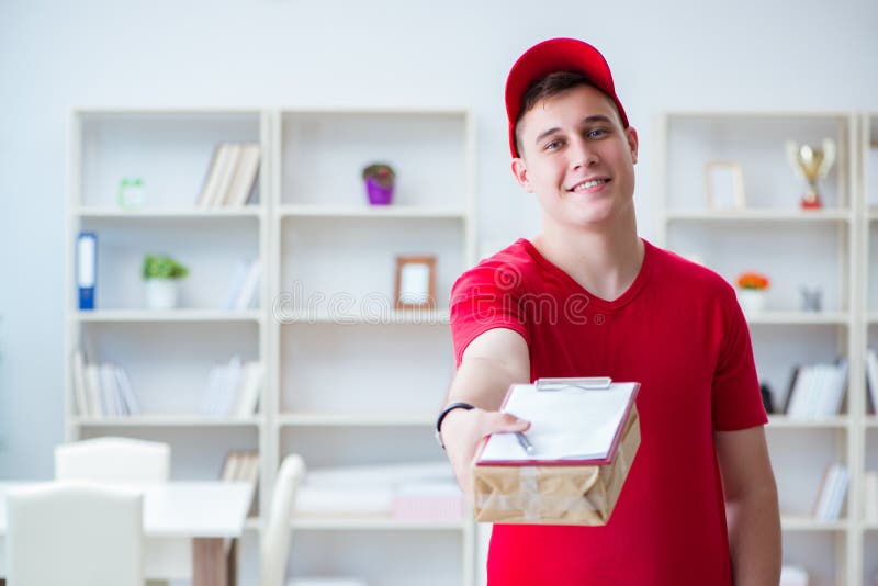 The Post Man Delivering a Parcel Package Stock Image - Image of ...