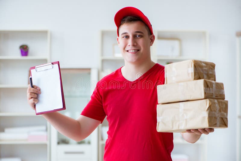 The Post Man Delivering a Parcel Package Stock Image - Image of holding ...