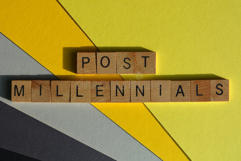 Post Millennials, in 3d Wooden Alphabet Letters Isolated on Yellow and ...