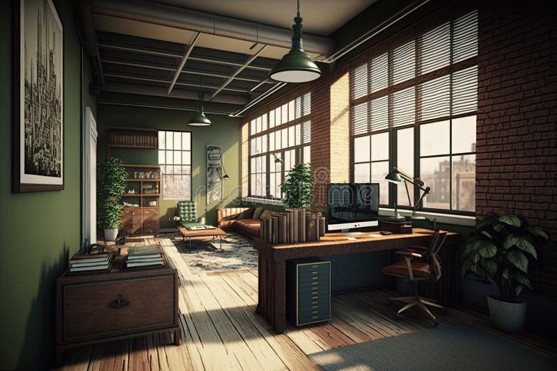Post Modern Office Space, Vintage Tones, Loft Style. Stock Illustration ...