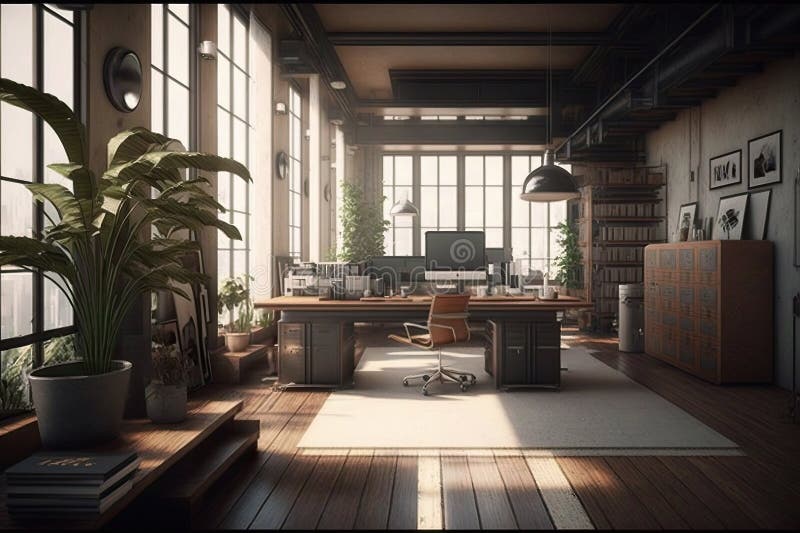 Post Modern Office Space, Vintage Tones, Loft Style. Stock Illustration ...