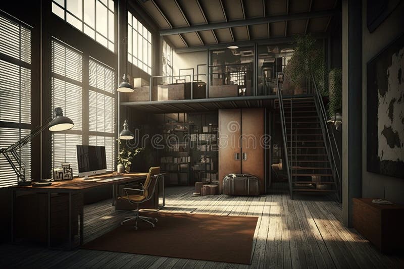 Post Modern Office Space, Vintage Tones, Loft Style. Stock Illustration ...