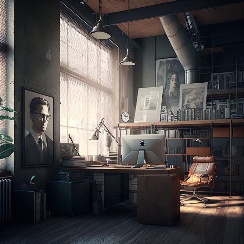 Post Modern Office Space, Vintage Tones, Loft Style. Stock Illustration ...